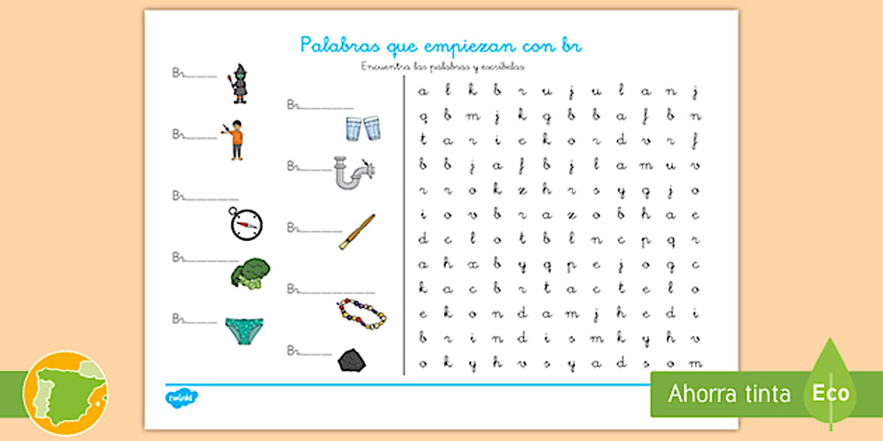Sopa de letras: Palabras que empiezan con br (teacher made)