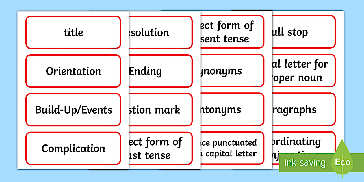 SA Narrative and Editing Word Cards (teacher made) - Twinkl