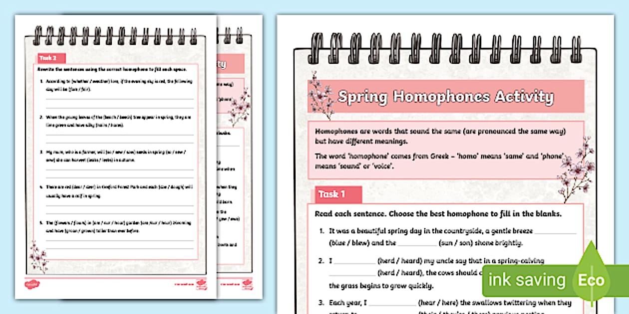 Spring Homophones Activity (Teacher-Made) - Twinkl