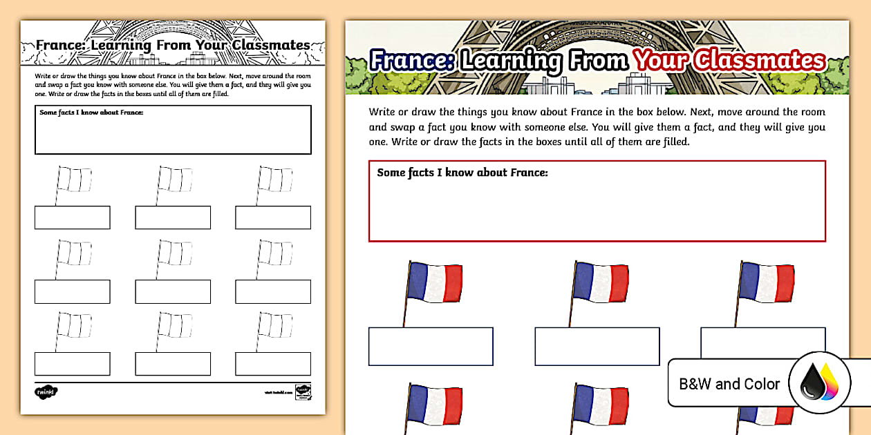 France: Learning From Your Classmates Worksheet - Twinkl