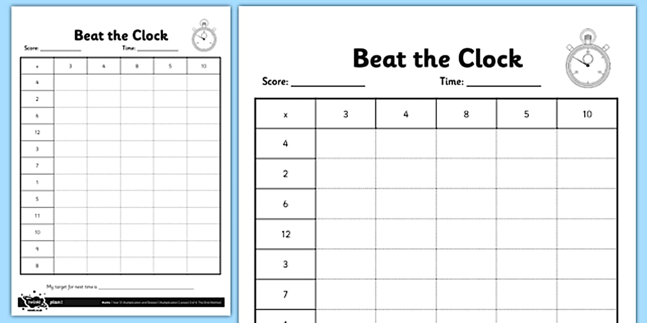 Beat the Clock Editable Times Tables Worksheet - Twinkl