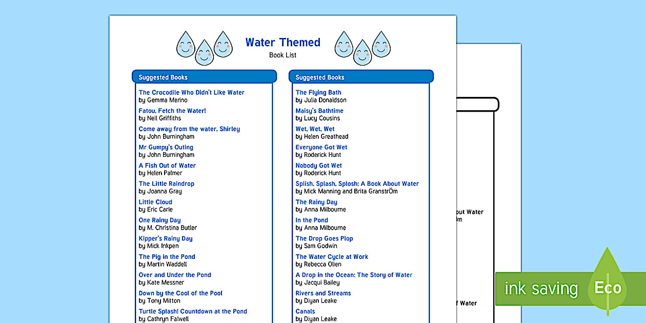 Water Themed Book List (Teacher-Made) - Twinkl