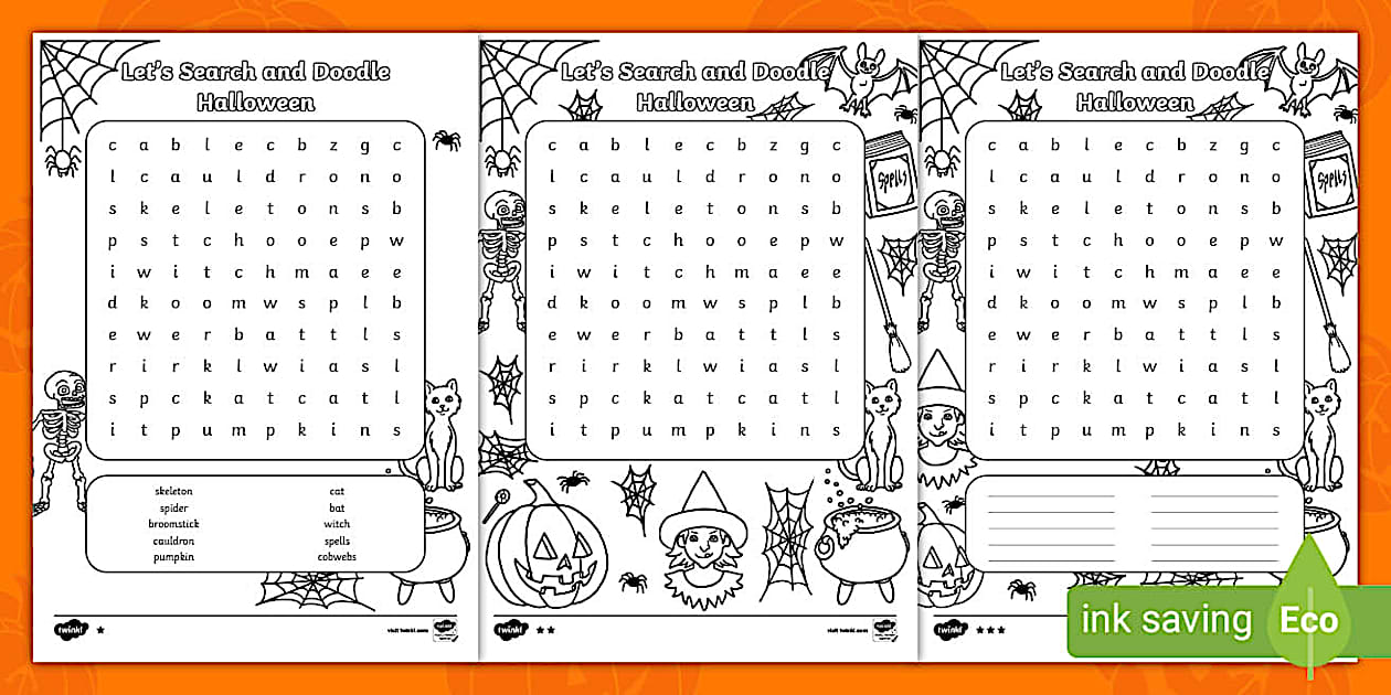 Let's Search and Doodle about Halloween Word Search - Twinkl