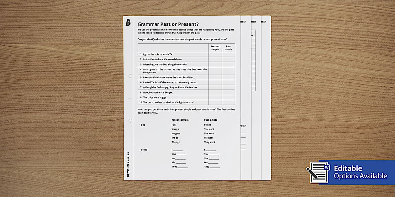 Past and Present Tense KS3 Worksheet | SPaG | Beyond English