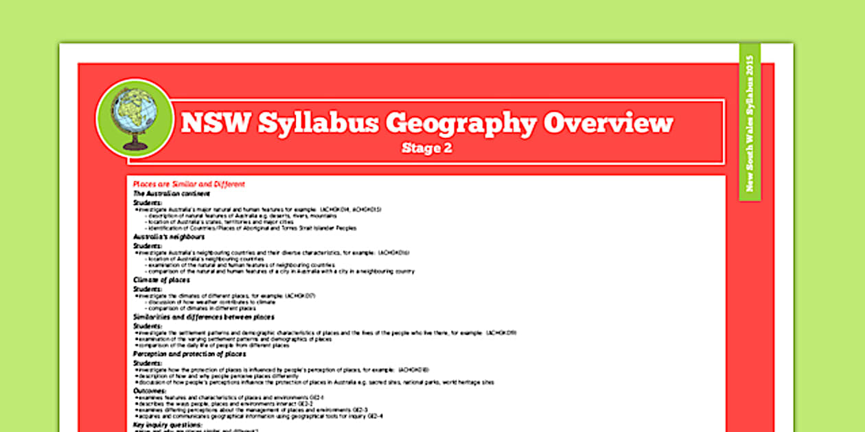 NSW Stage 2 Geography Syllabus Overview - Twinkl