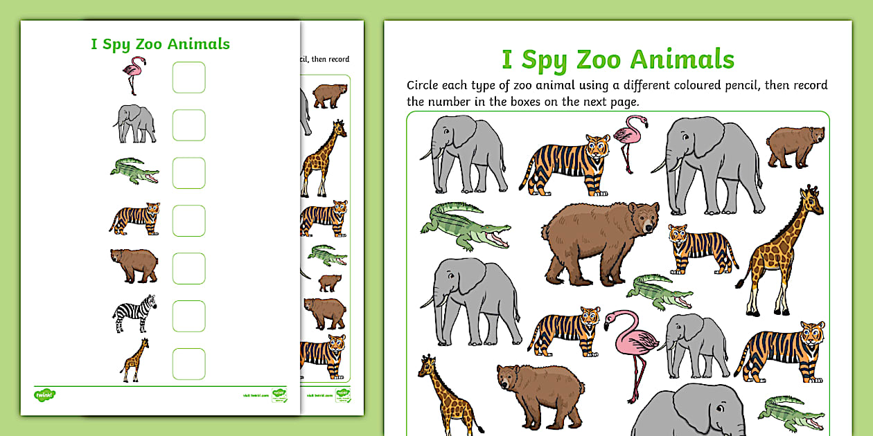 I Spy Zoo Animals Worksheet / Worksheet (teacher made)