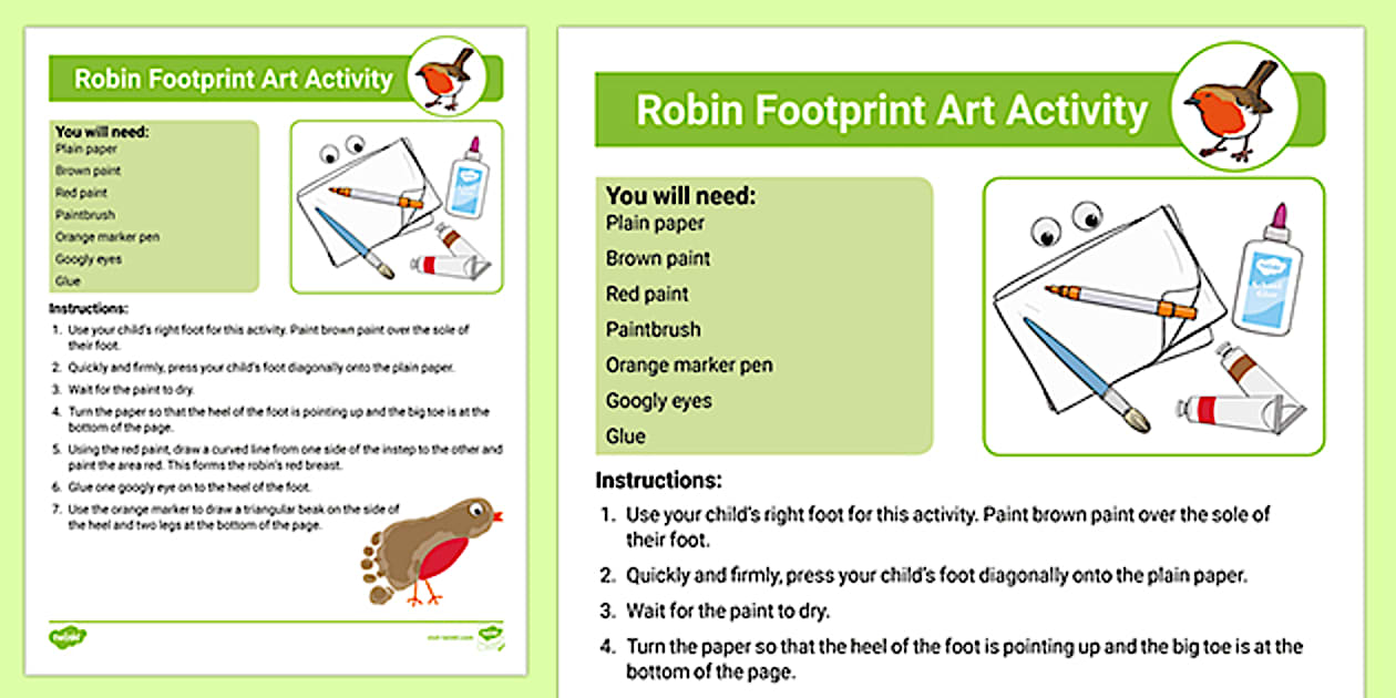 Robin Footprint Craft Worksheet for Kids | Twinkl USA