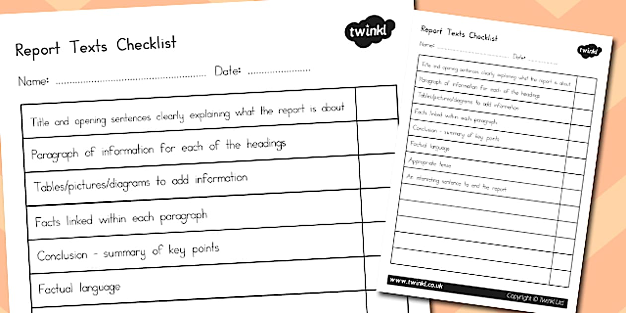 Report Texts Checklist (Hecho por educadores) - Twinkl