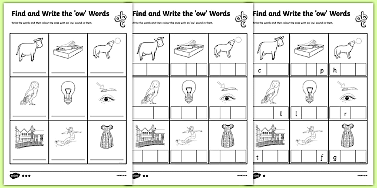 Find and Write the 'ow' Words Differentiated Worksheet Pack