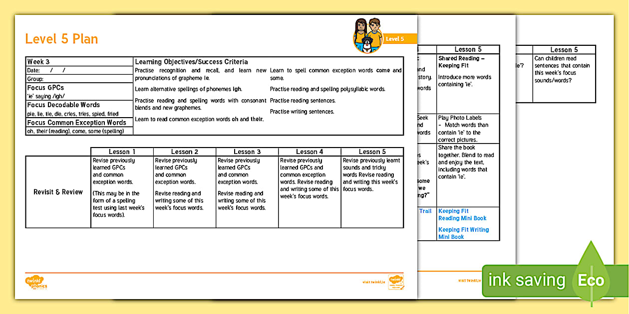 'ie' saying /igh/ Phonics Lesson Plan - Level 5 Week 3