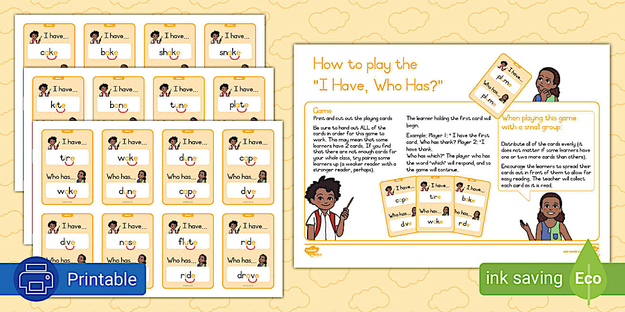 Grade 2 Phonics Game: I Have... Who Has...? Silent e