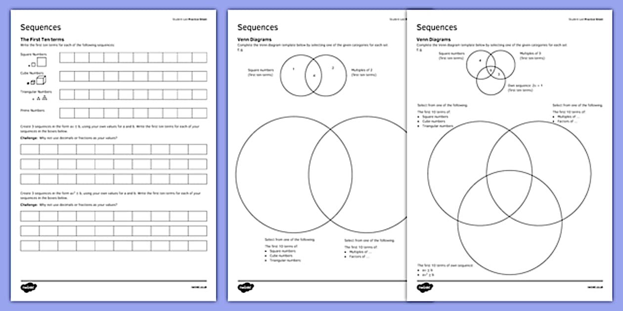 Student-Led Sequences Practice Sheets | Algebra | Beyond
