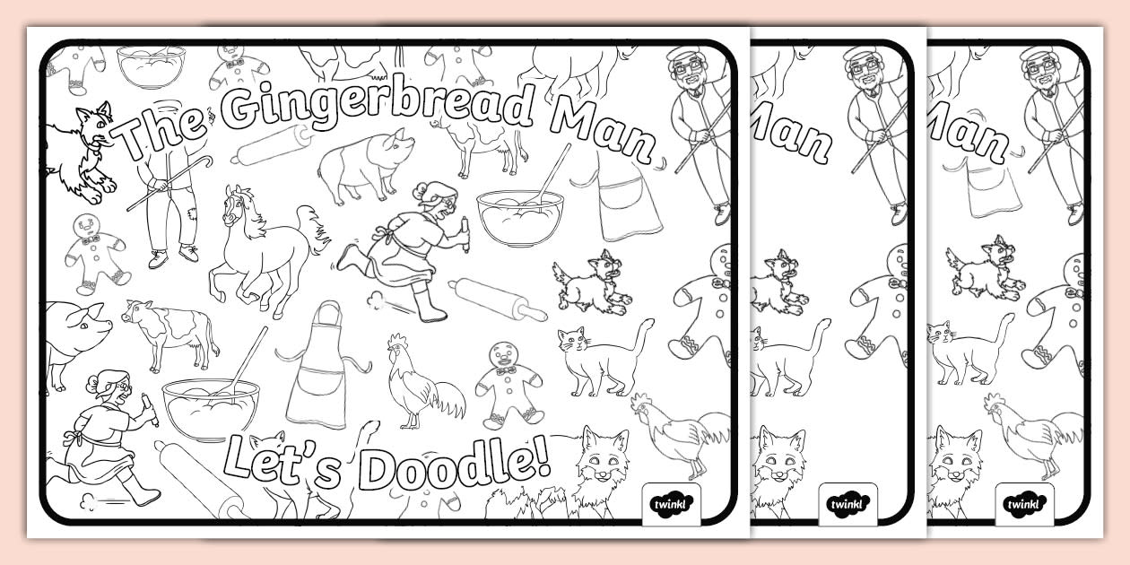 Gingerbread Man Doodle Colouring Pages - Twinkl - KS1