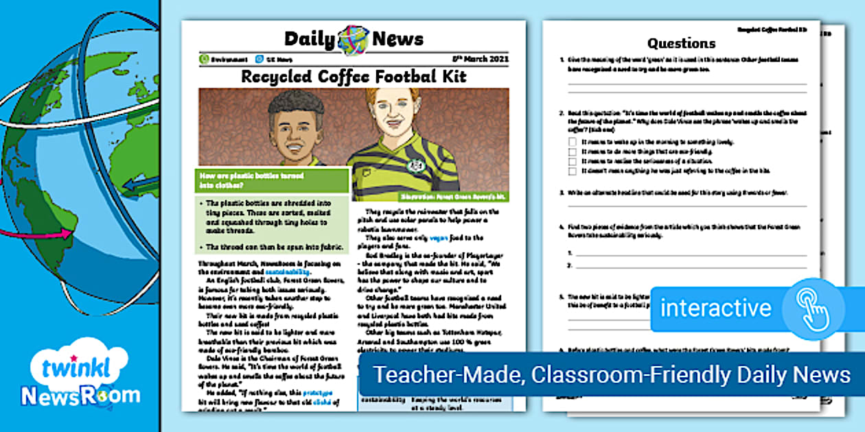 News Story for Children 9-11: Recycled Coffee Football Kit