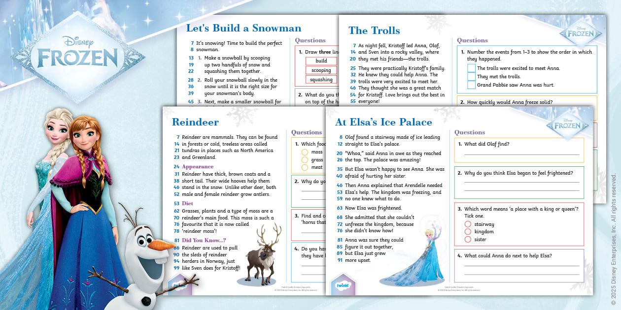 60-Seconds Frozen Reading Activity Pack [Ages 5–7] | Twinkl