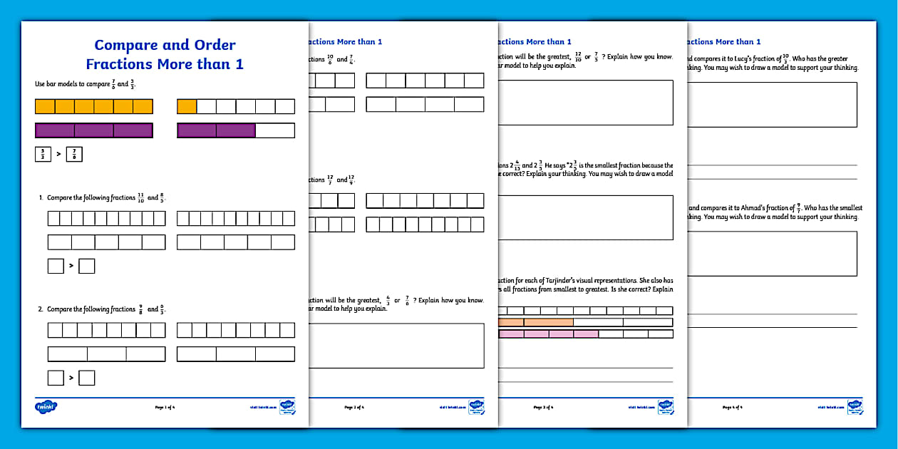 Ordering Mixed Numbers and Fractions Worksheet | Y5 Maths