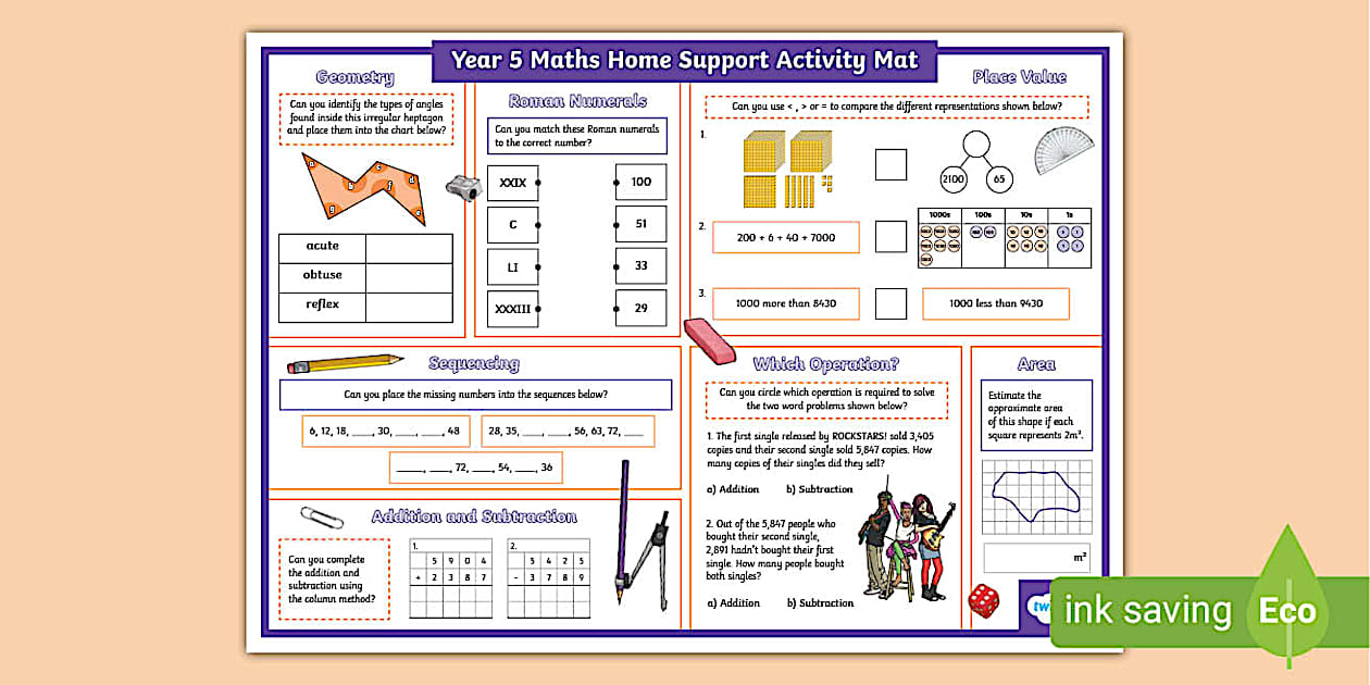 Year 5 Maths Home Support Activity Mat (teacher made)