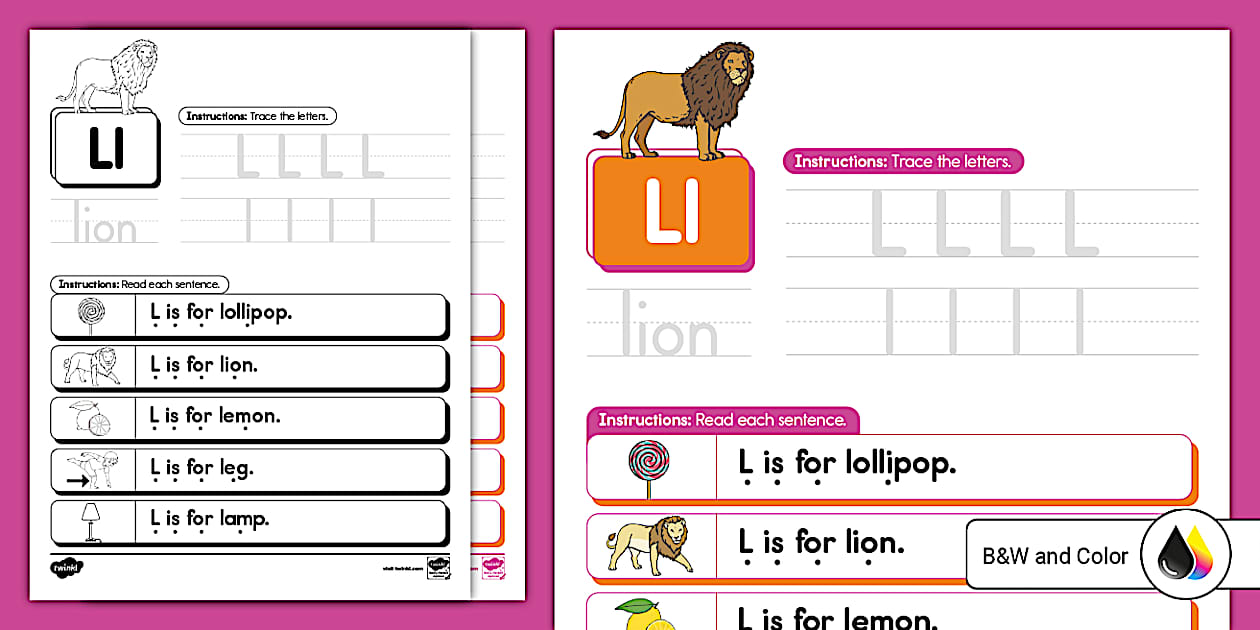 Letter L Fluency Sentences for ELL Alphabet Worksheet