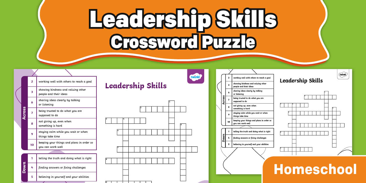 Leadership Skills Crossword Puzzle for Homeschool