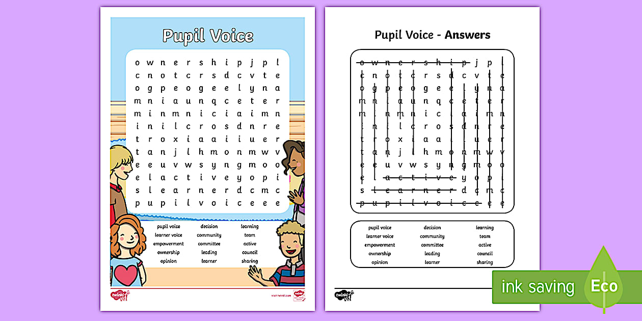 Pupil Voice KS1 Wordsearch (teacher made) - Twinkl