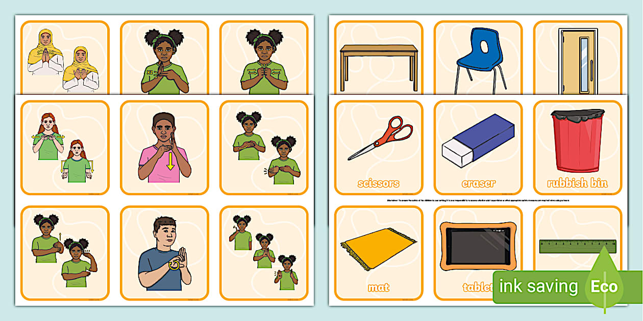 Auslan Items at School Matching Cards (teacher made)