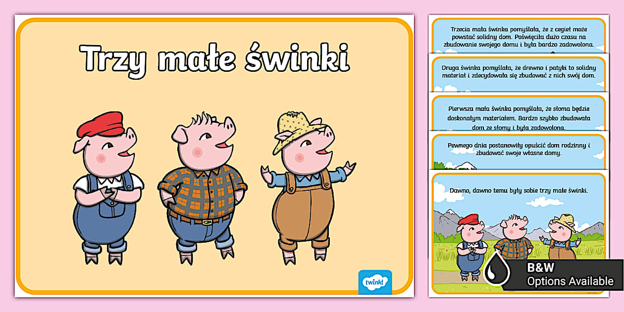 Trzy male swinki po polsku (format A4), Polish - Twinkl