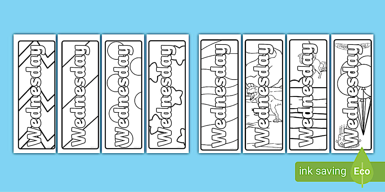 Wednesday Name Simple Colouring Bookmarks (Teacher-Made)