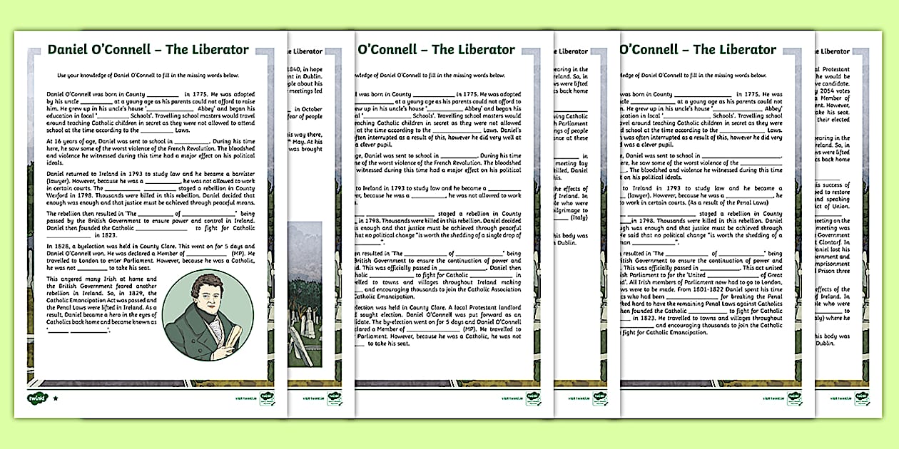 Middle Ability Daniel O'Connell Cloze Procedure Differentiated Worksheet