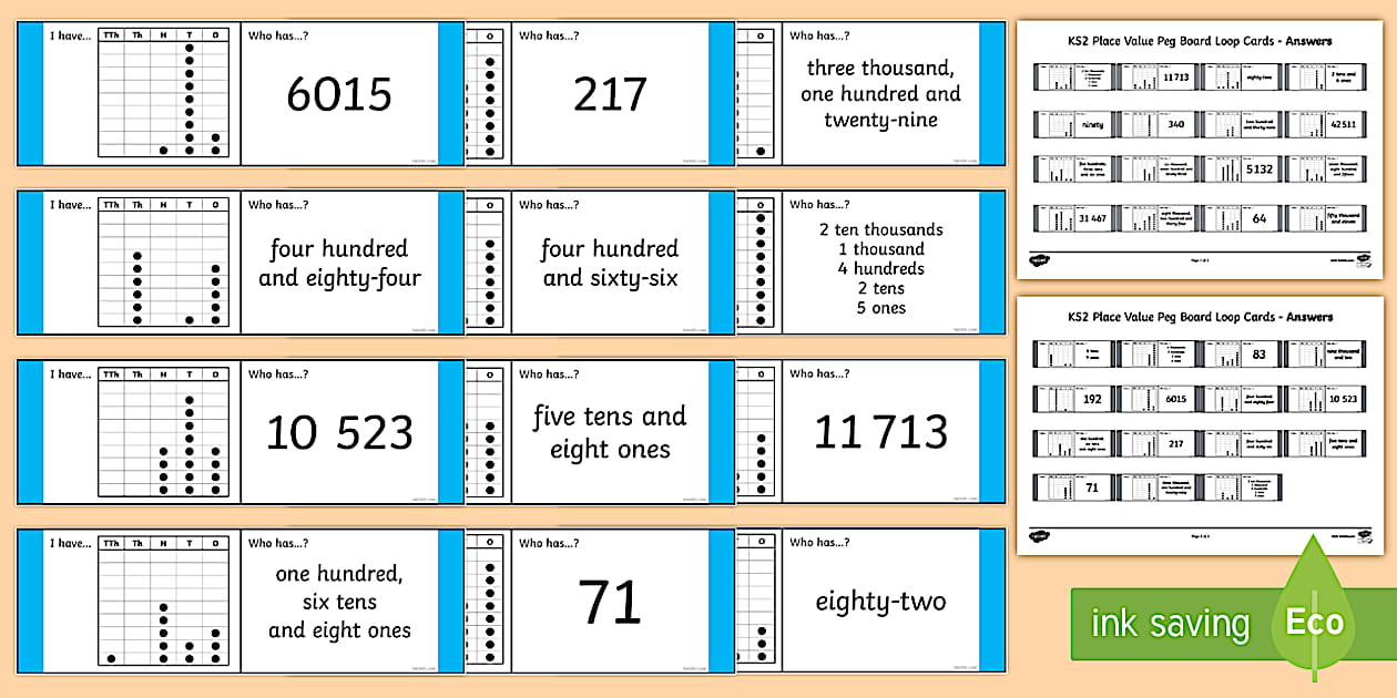 KS2 Place Value Peg Board Loop Cards - Twinkl