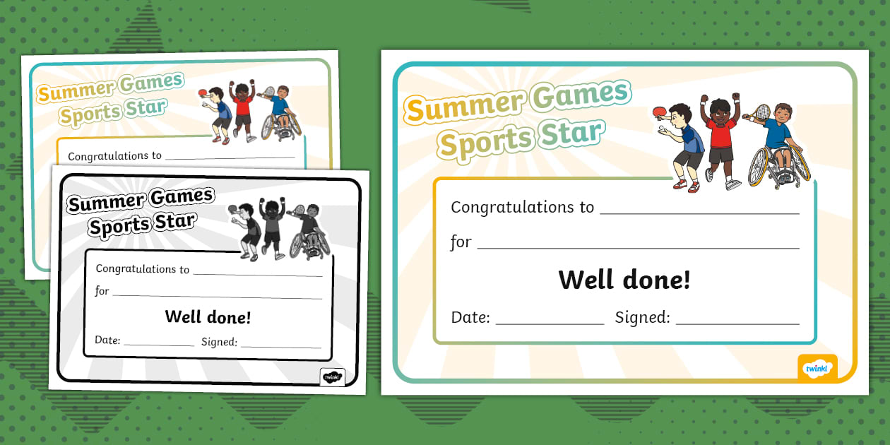 Summer Games Sports Star Certificate