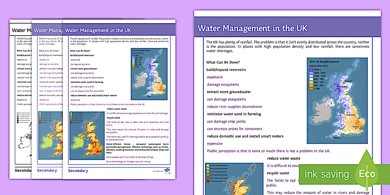 Black and White GCSE Resource Management: Water Management in the UK Fact