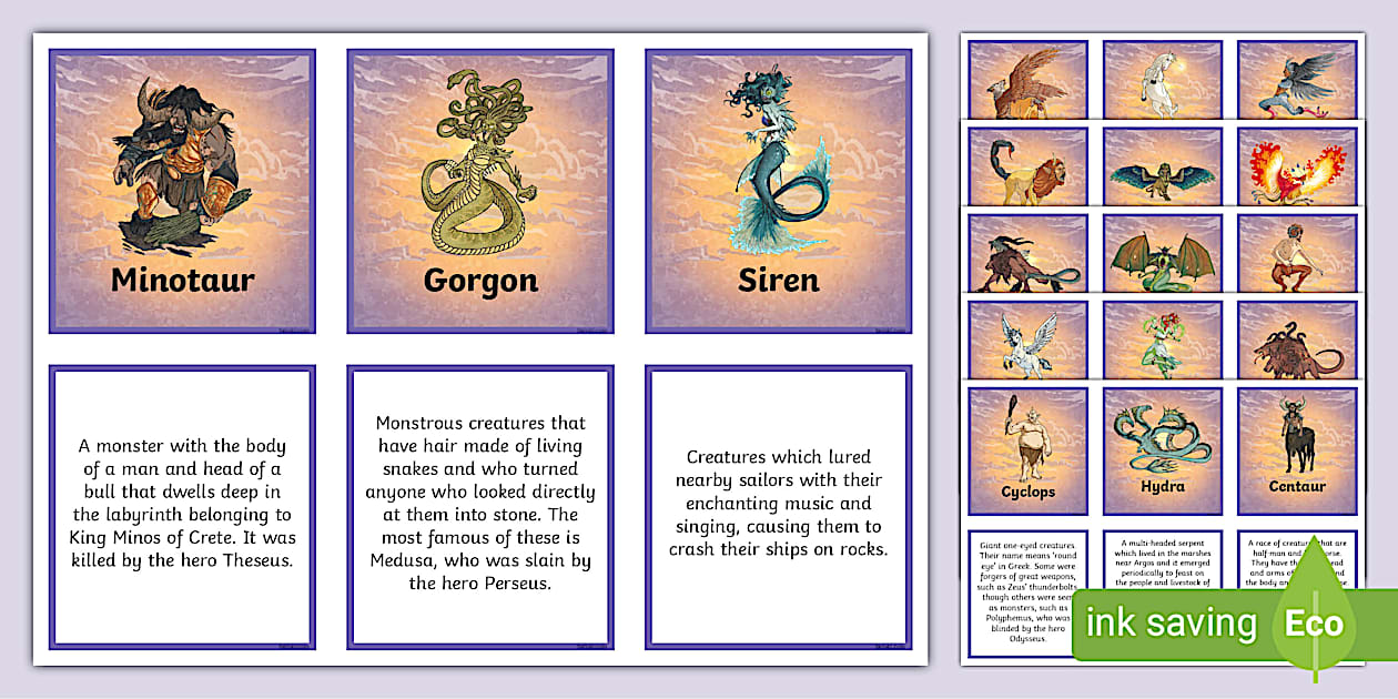 Editable Ancient Greek Mythological Creatures Matching Cards
