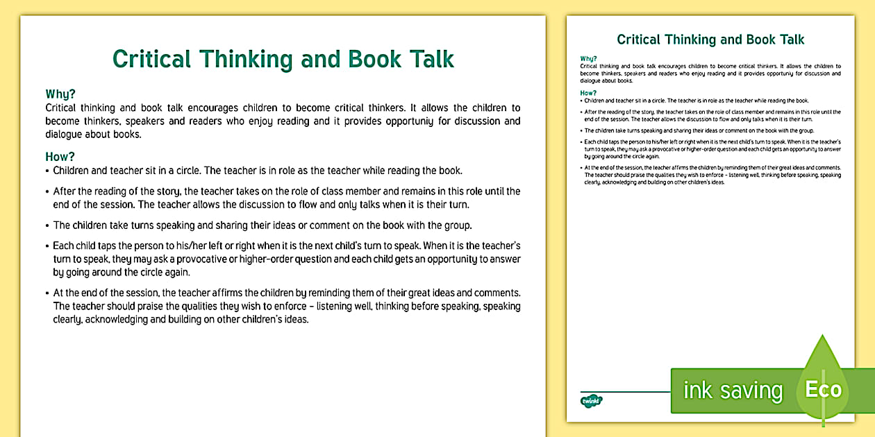 Critical Thinking and Book Talk Lesson Ideas - Twinkl