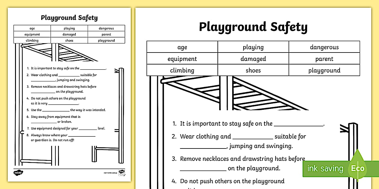 VIC Playground Safety Cloze Worksheet (teacher made)