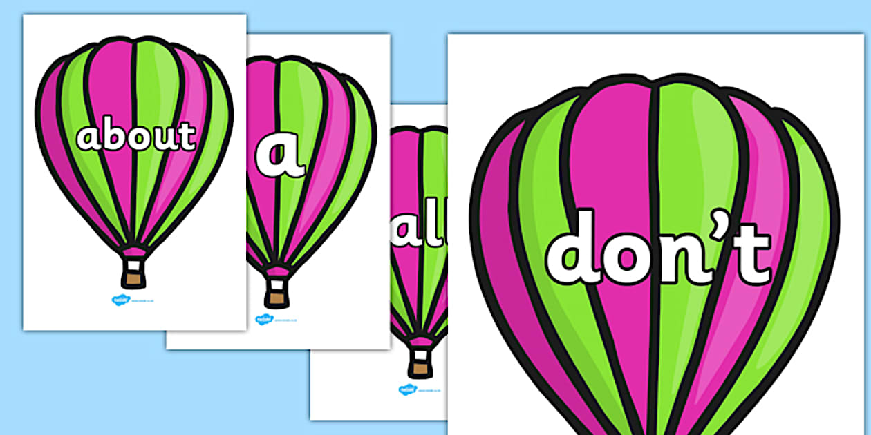 Cursive 100 High Frequency Words on Hot Air Balloons