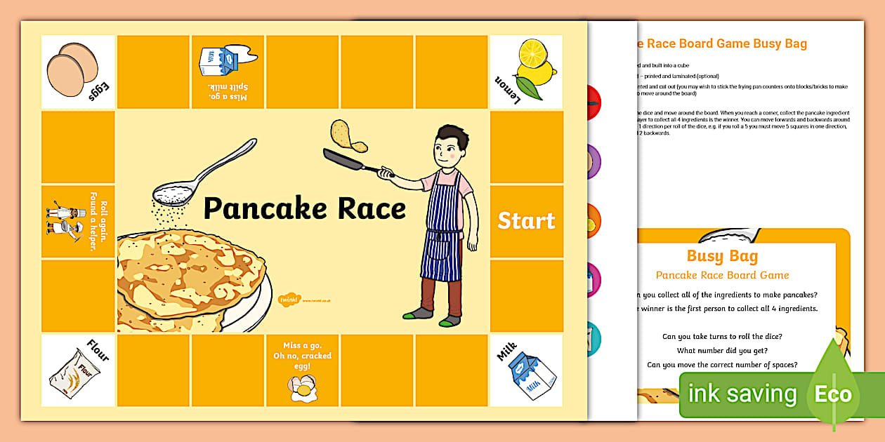 Pancake Race Board Game Busy Bag Prompt Card and Resource Pack