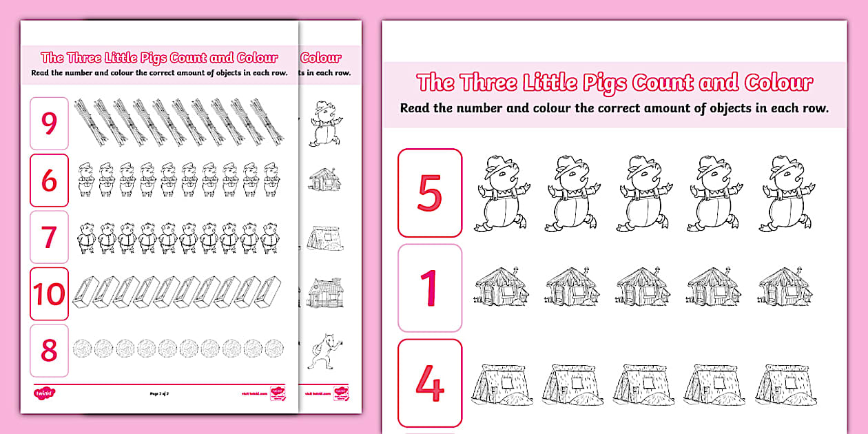 👉 The Three Little Pigs Count and Colour Activity - Twinkl
