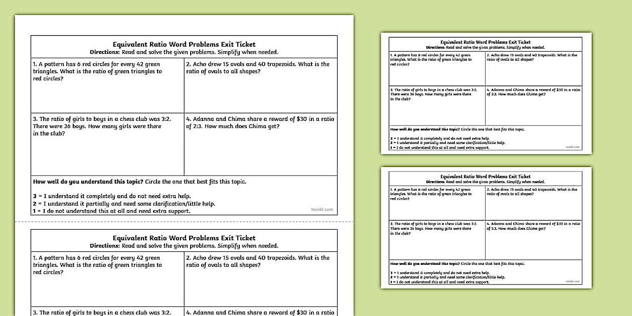 Seventh Grade Equivalent Ratio Word Problems Exit Ticket