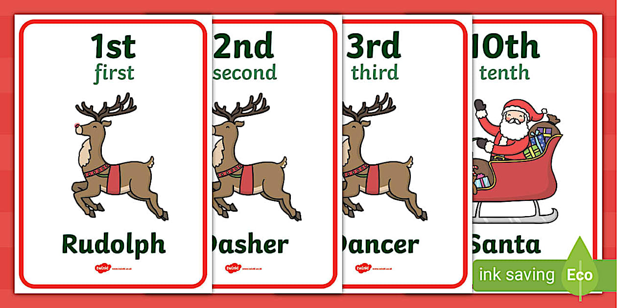 Precursive Santa's Sleigh Ordinal Number Display Posters