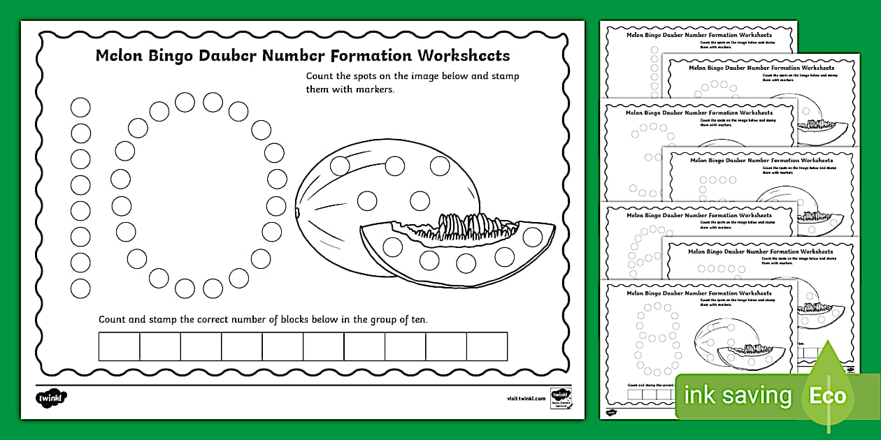Melon Bingo Dauber Worksheets | Number Formation Worksheets