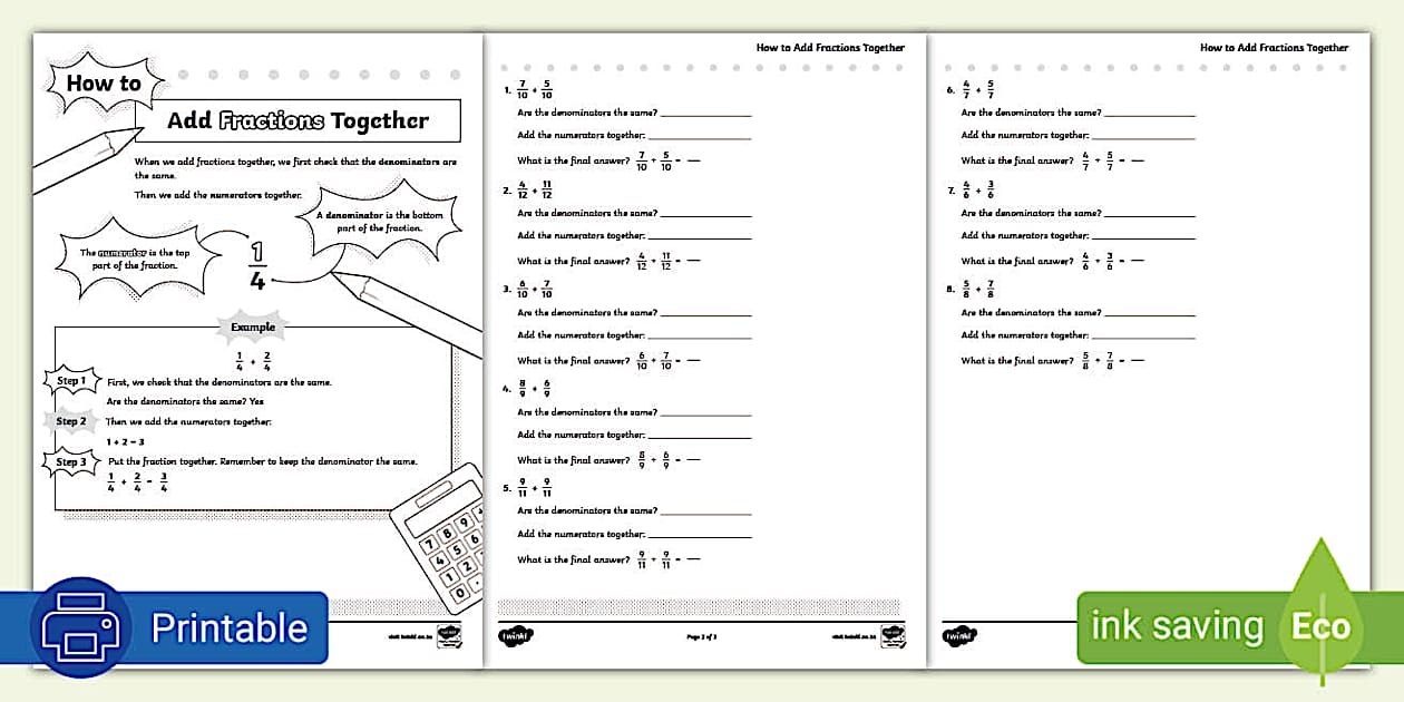 Grade 5 Math Adding Fractions: Activity Sheet - Twinkl ZA