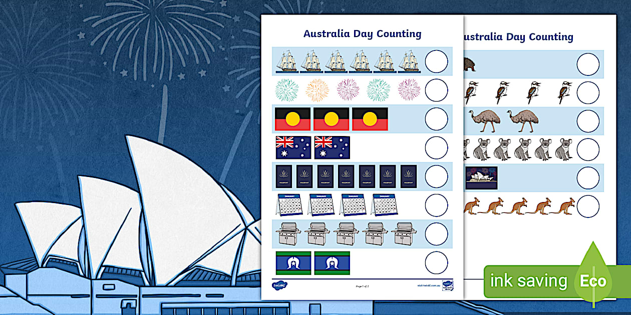 Australia Day Counting Worksheet (teacher made) - Twinkl