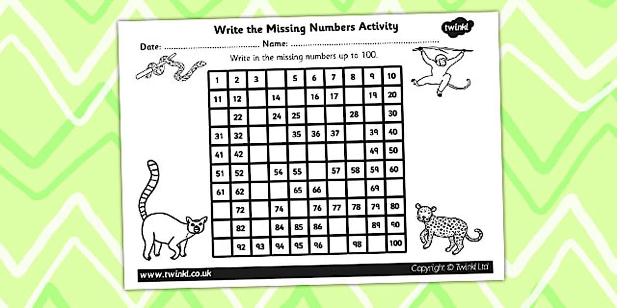 Editable Jungle Themed Missing Number Number Square - Twinkl