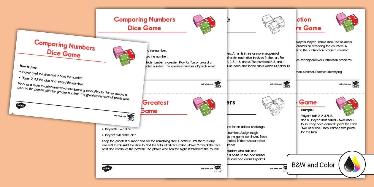 Math Computation Dice Games for K-2nd Grade (teacher made)