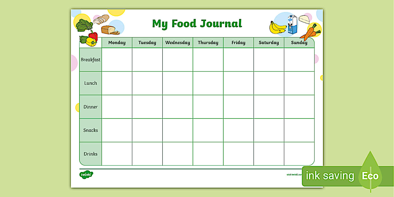 Food Diary for Children | Easy to Print | Twinkl - Twinkl