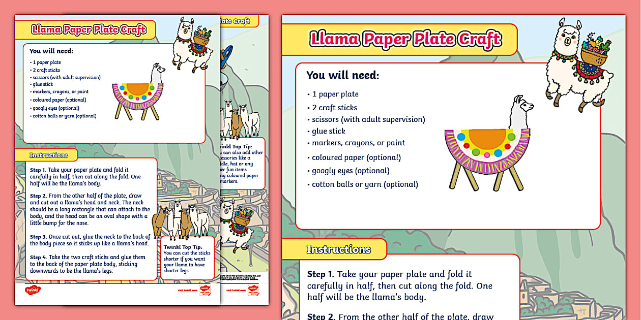 Llama Paper Plate Craft Instructions (professor feito)