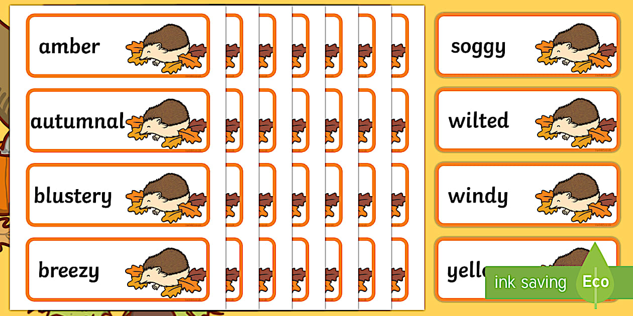Editable Autumn Words on Hedgehogs Word Cards (teacher made)