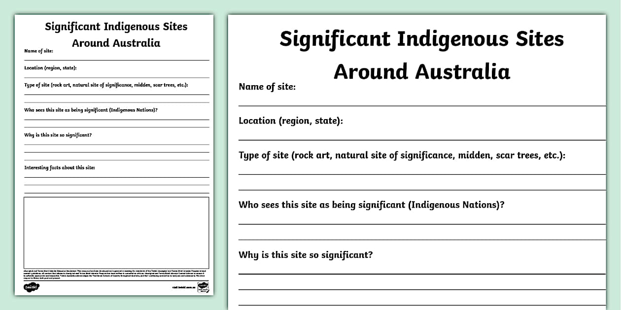 Significant Indigenous Sites Around Australia Worksheet