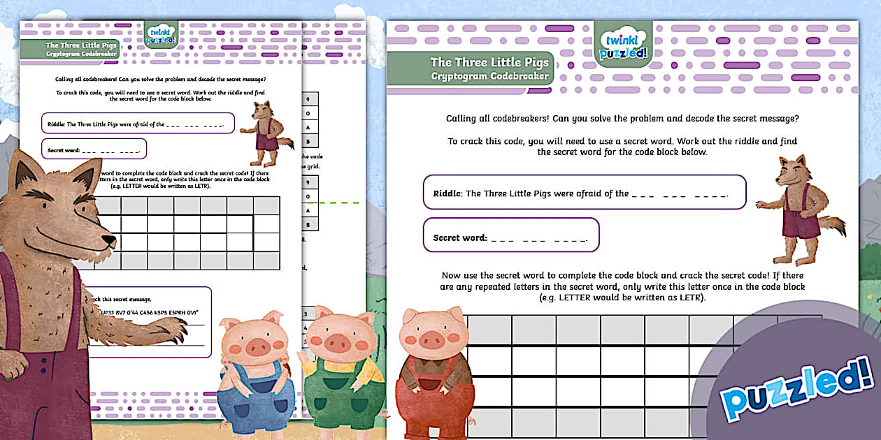 Three Little Pigs Cryptogram Codebreaker | Twinkl Puzzled