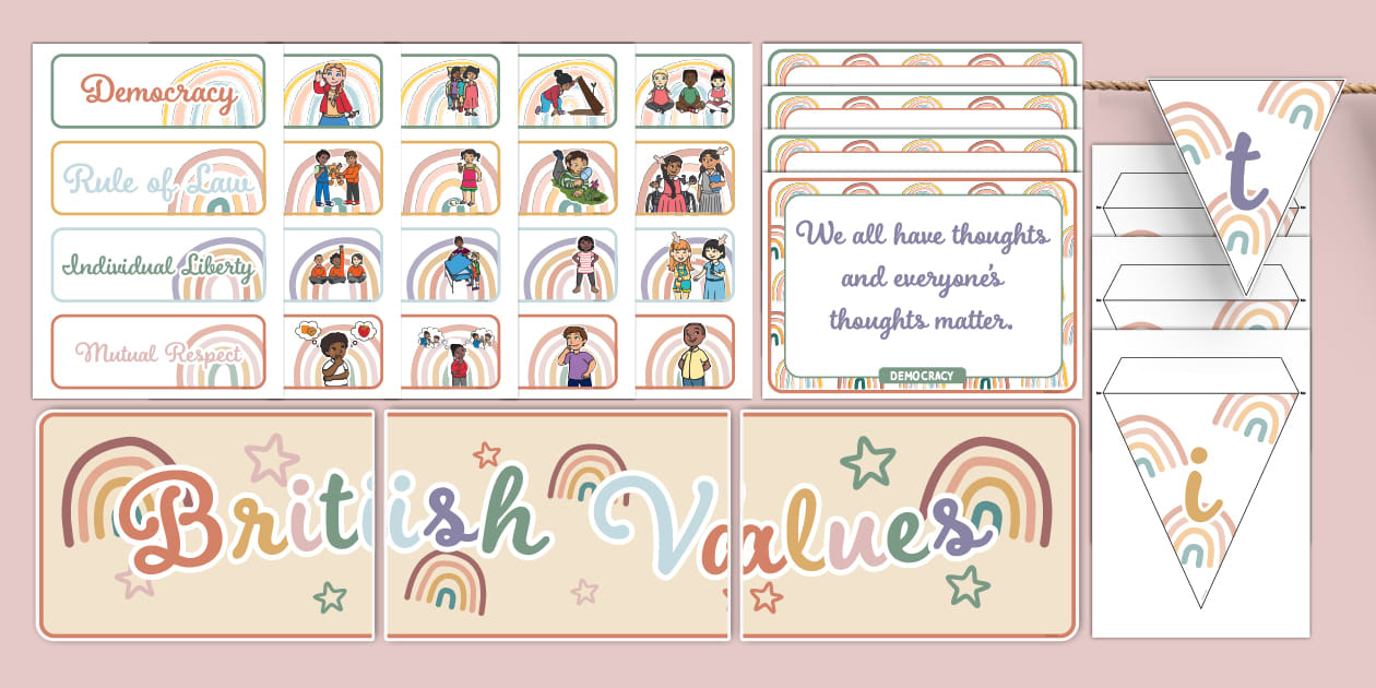 British Values Muted Rainbow Themed Display Pack - Twinkl